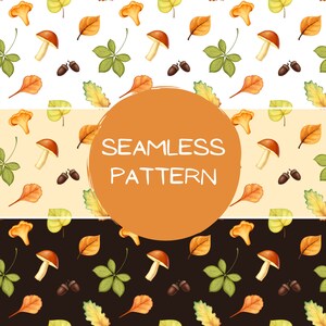 Fall Digital Paper, Autumn Background, Fall Seamless Pattern, Mushrooms ...