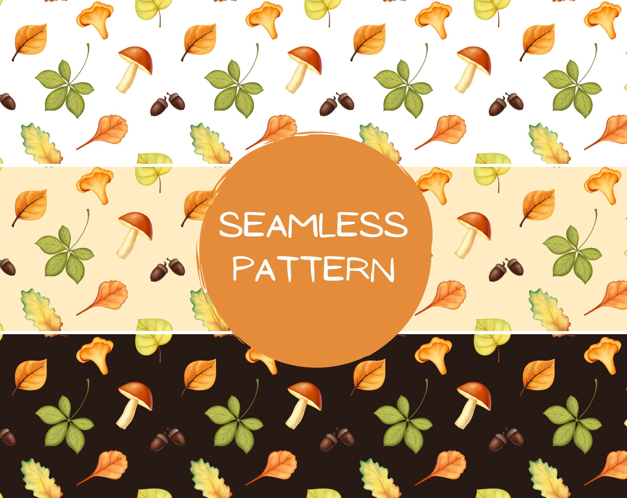 Fall Digital Paper, Autumn Background, Fall Seamless Pattern, Mushrooms ...