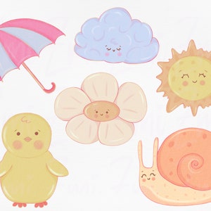 Hello Spring PNG, Garden Clipart, Cute Kawaii Characters, Sun, Rainbow ...