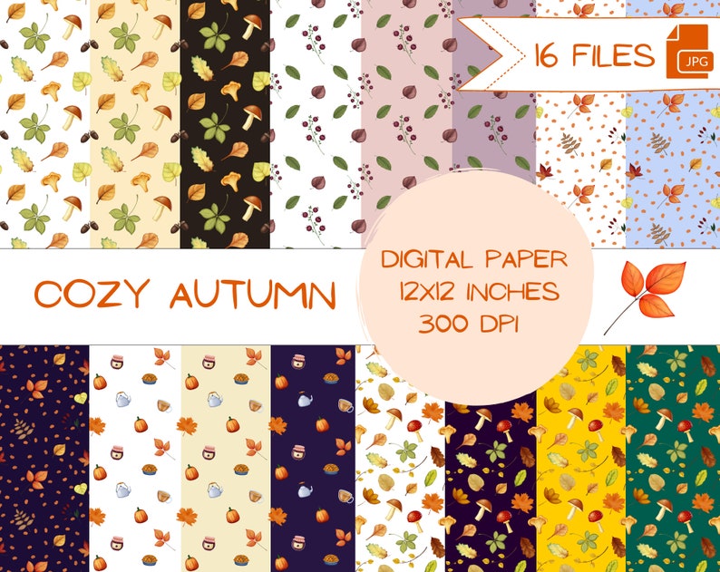 Fall Digital Paper Autumn Background Fall Seamless Pattern - Etsy
