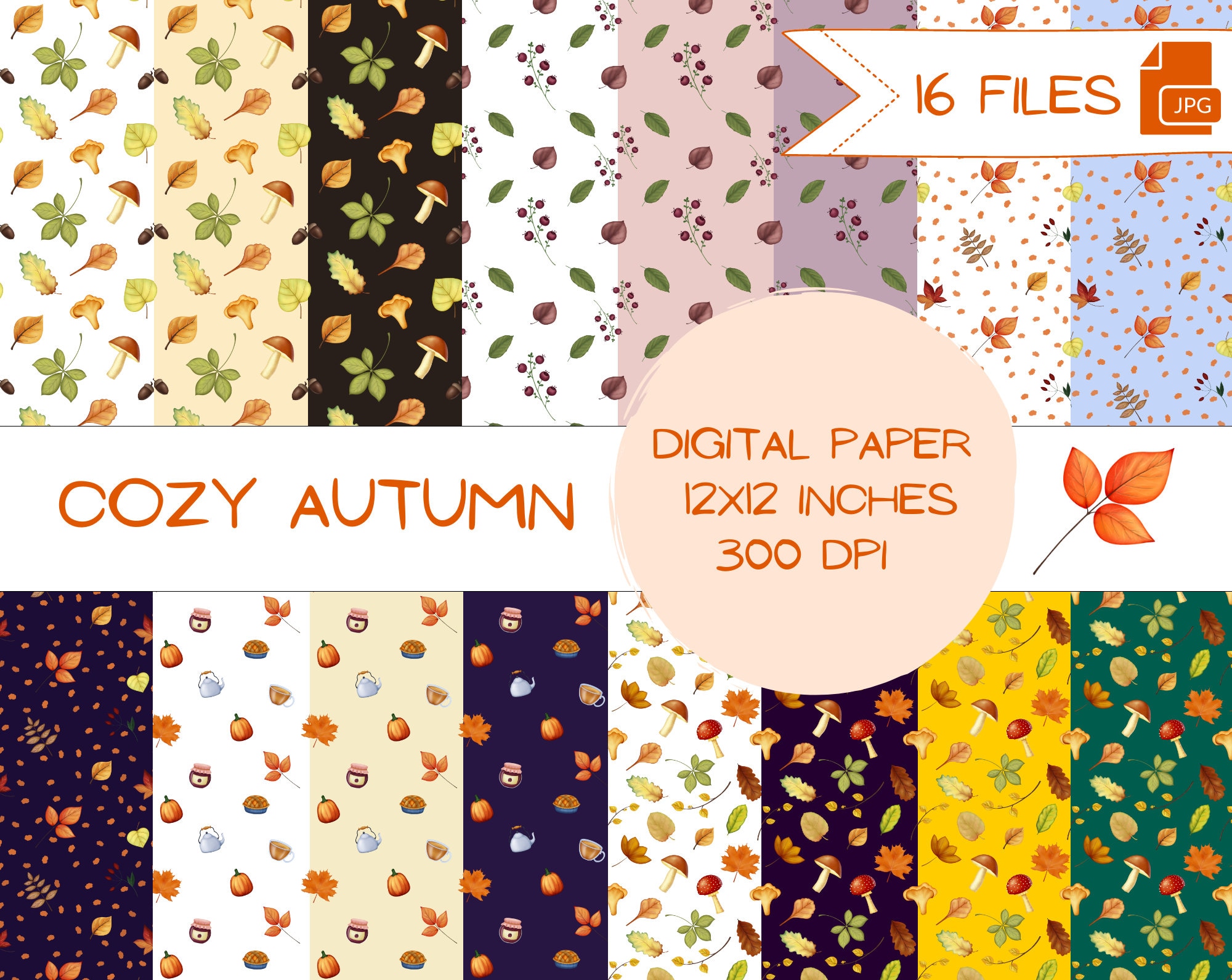Fall Digital Paper, Autumn Background, Fall Seamless Pattern, Mushrooms ...