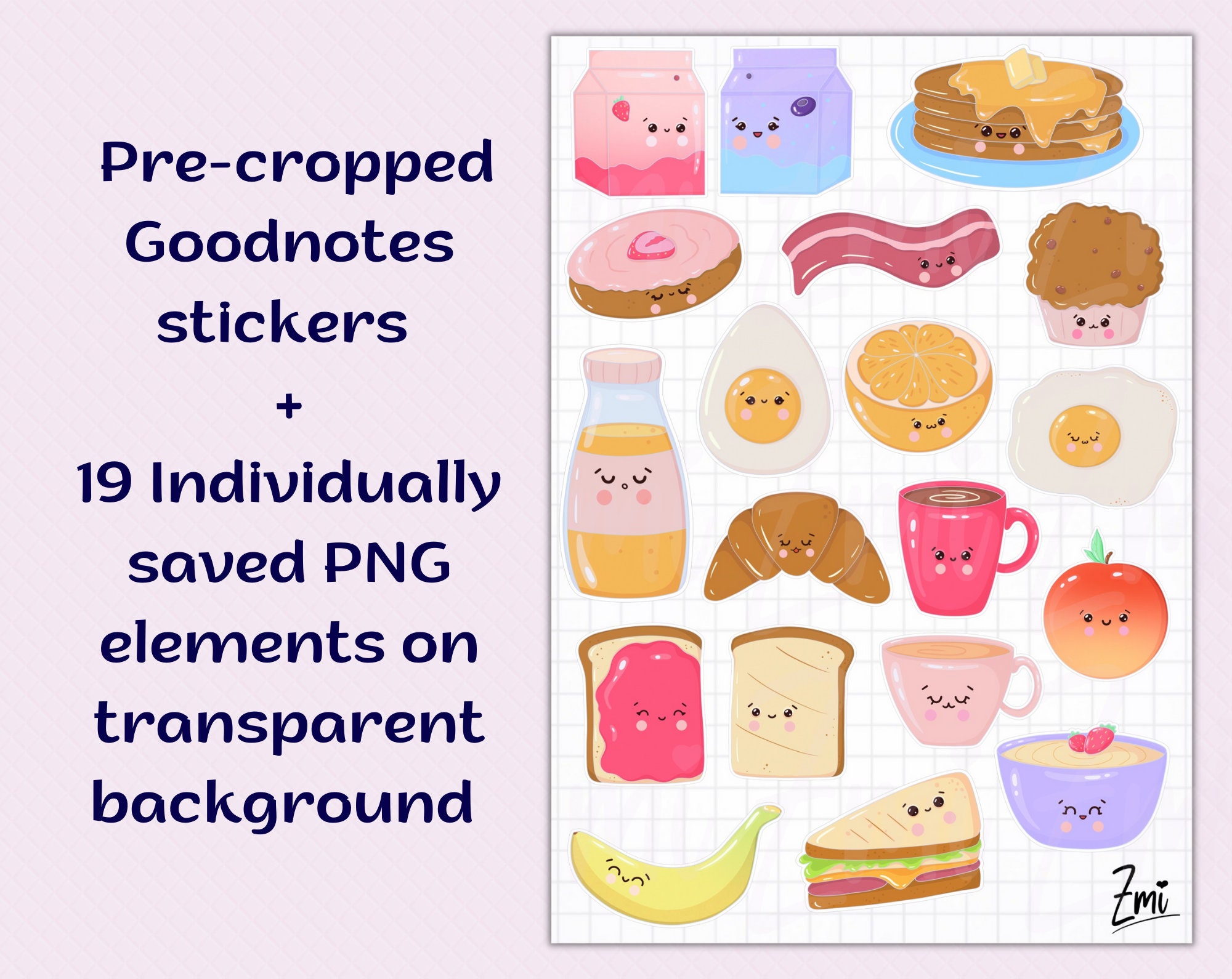 Cute Kawaii Food Png Digital Stickers Pack for Goodnotes Notability ...
