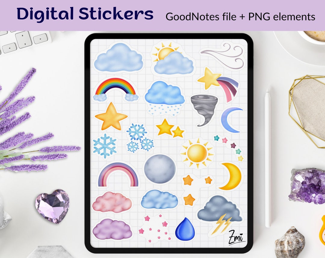 Weather Png Digital Sticker Pack Goodnotes Planner, Precropped Rainbow ...