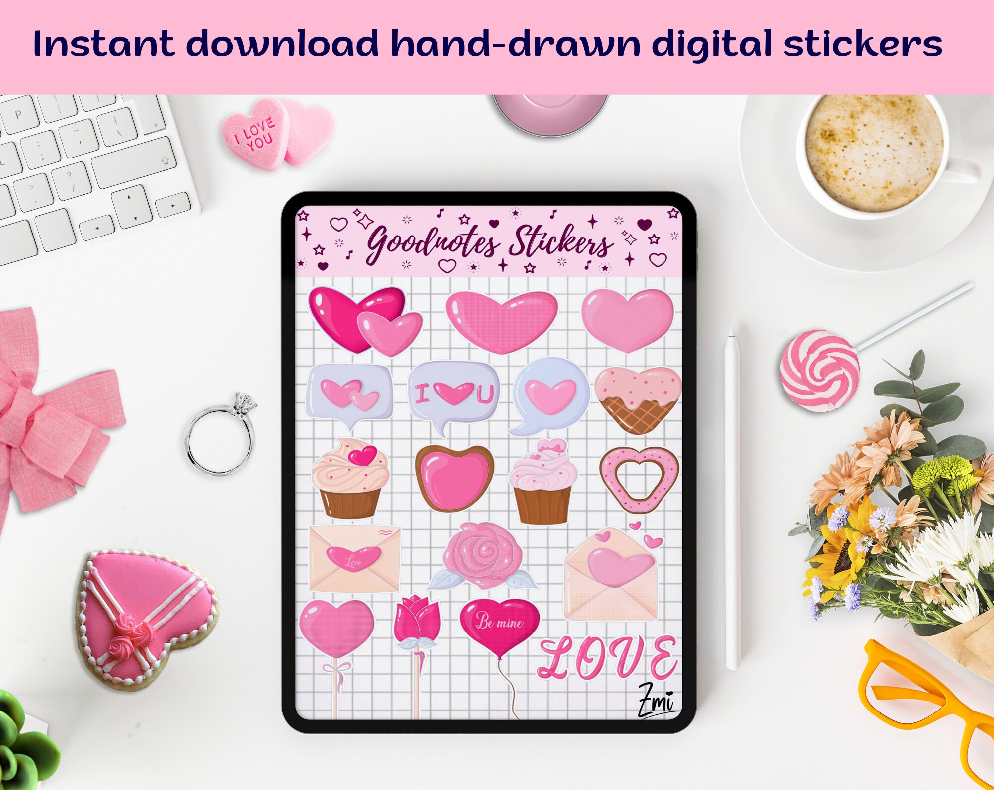 Valentines Day Love Png Digital Sticker Pack Goodnotes Planner ...