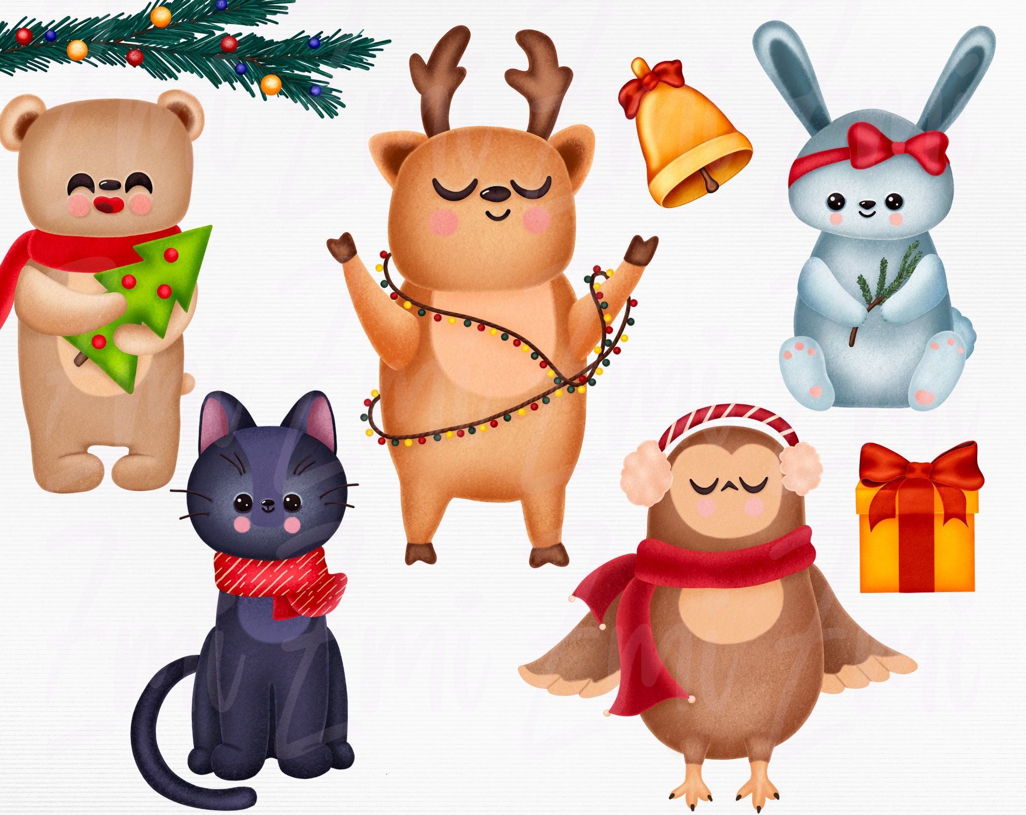 Christmas Animals Clipart, Woodland Animals PNG, Merry Christmas, Cute ...