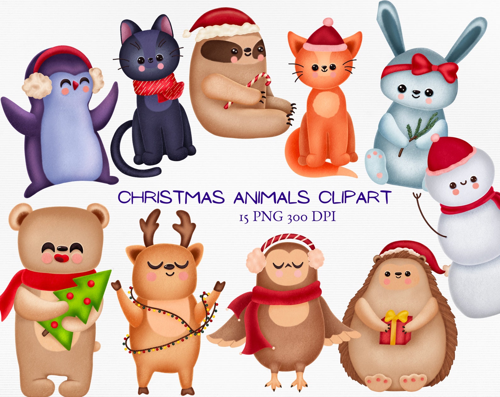 Christmas Animals Clipart, Woodland Animals PNG, Merry Christmas, Cute ...