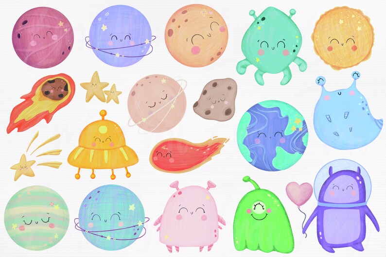 Cute Space Clipart, Cosmic Planet PNG, Trendy Lovely Celestial Kawaii ...