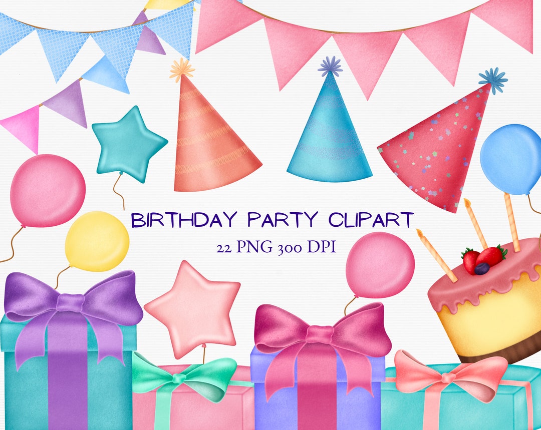 Happy Birthday Clipart, Party Balloons Png, Gift Box Bunting Banners ...