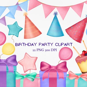 Happy Birthday Clipart, Party Balloons Png, Gift Box Bunting Banners ...