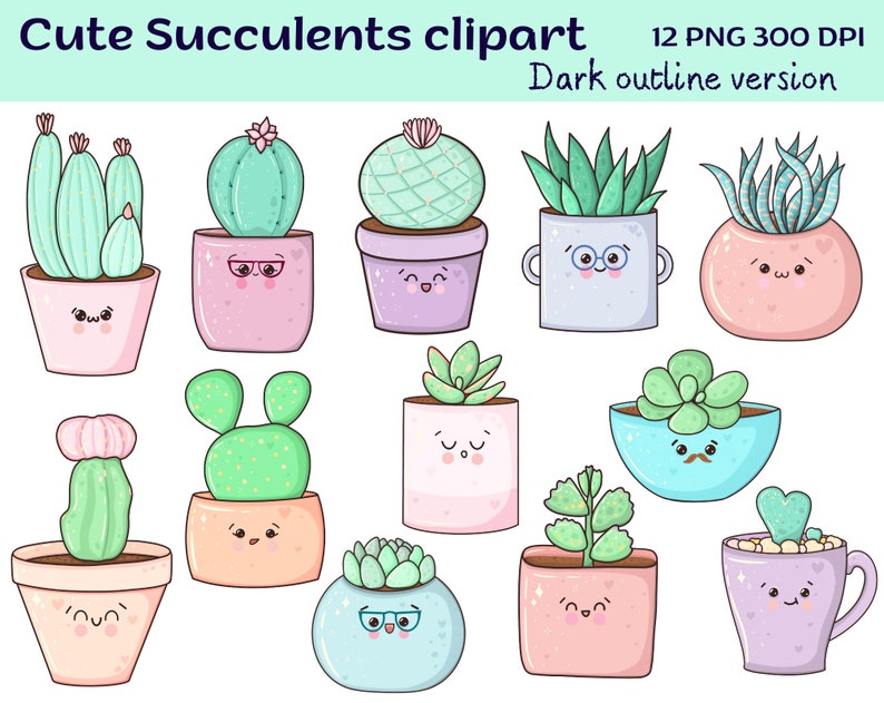 Cute Kawaii Character Succulent Clipart, Cactus Plant Png, Doodle Home ...
