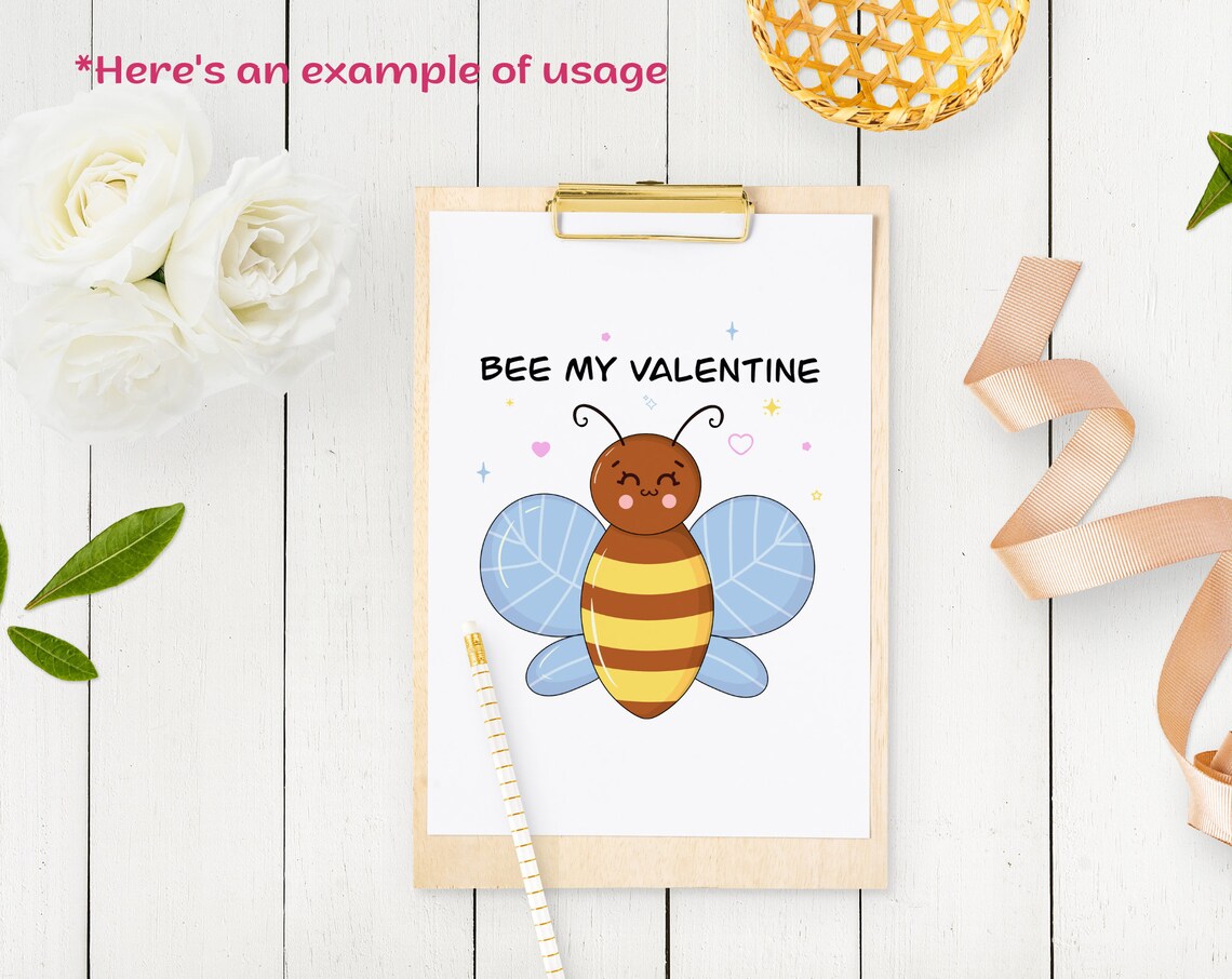 Bee My Valentine Png Clipart Set, Kawaii Character, Cute Printable ...