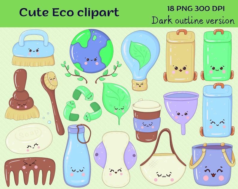 Earth Day PNG, Cute Kawaii Zero Waste Clipart, Eco Friendly Design ...