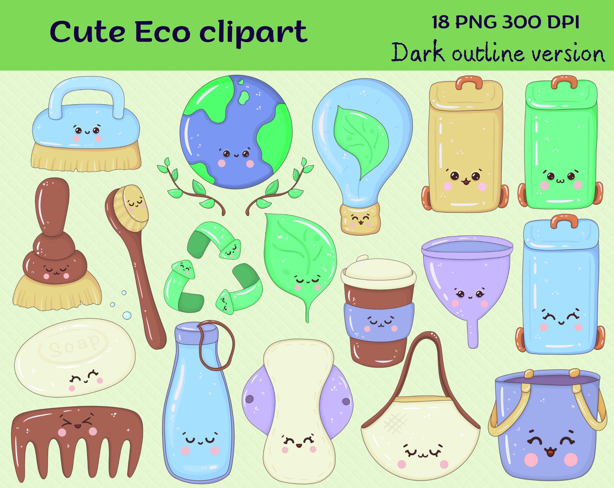 Earth Day PNG, Cute Kawaii Zero Waste Clipart, Eco Friendly Design ...