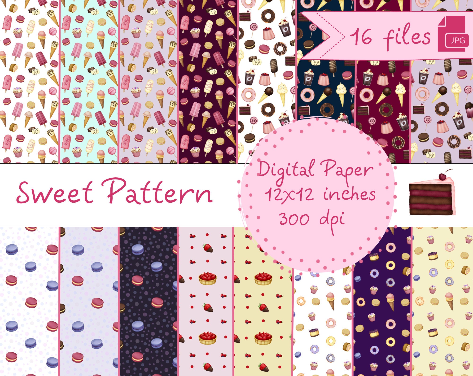 Ice Cream Digital Paper, Sweet Digital Paper, Sweet Background Instant ...