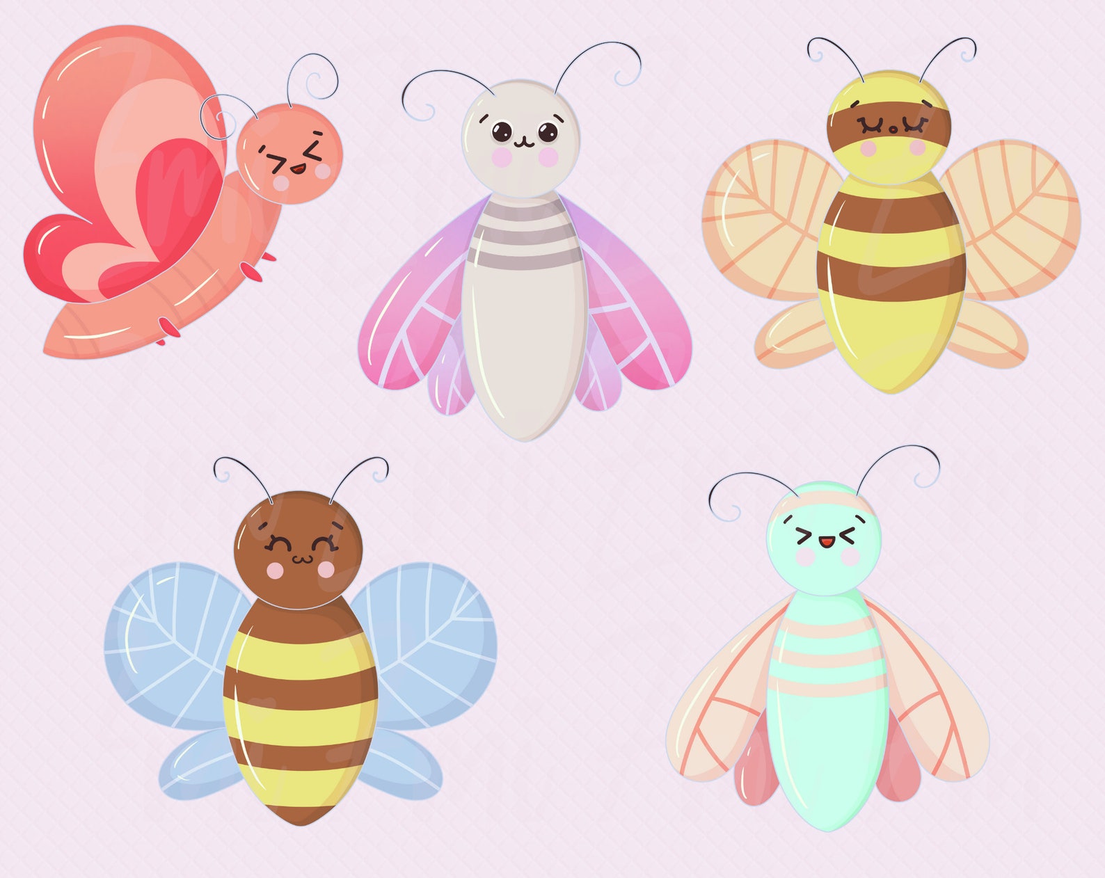 Kawaii Animal Clipart Cute Bugs Insect Png Butterfly Bee - Etsy