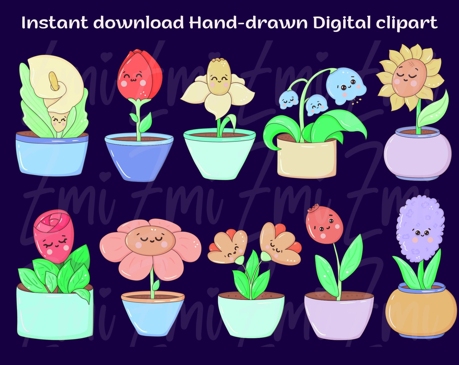 Cute Kawaii Flowers Clipart, Spring Plants PNG, Tulip Sunflower Rose ...