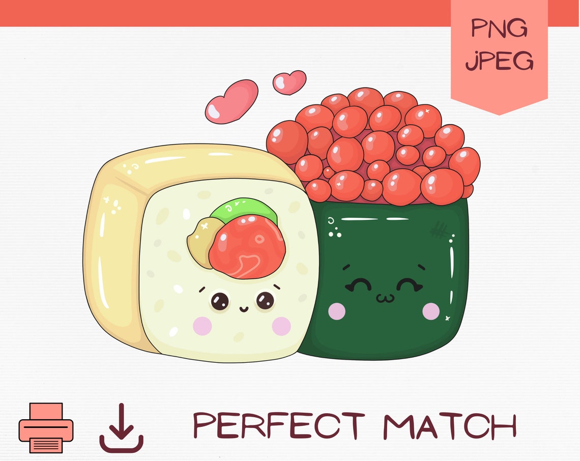 Kawaii Perfect Match Png Clipart, Sushi Japanese Cuisine Cute Printable ...