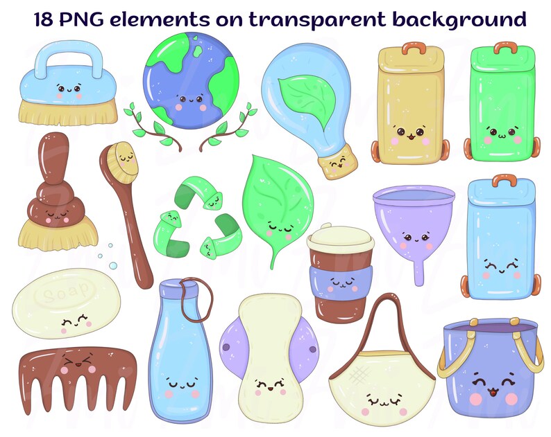 Earth Day PNG, Cute Kawaii Zero Waste Clipart, Eco Friendly Design ...