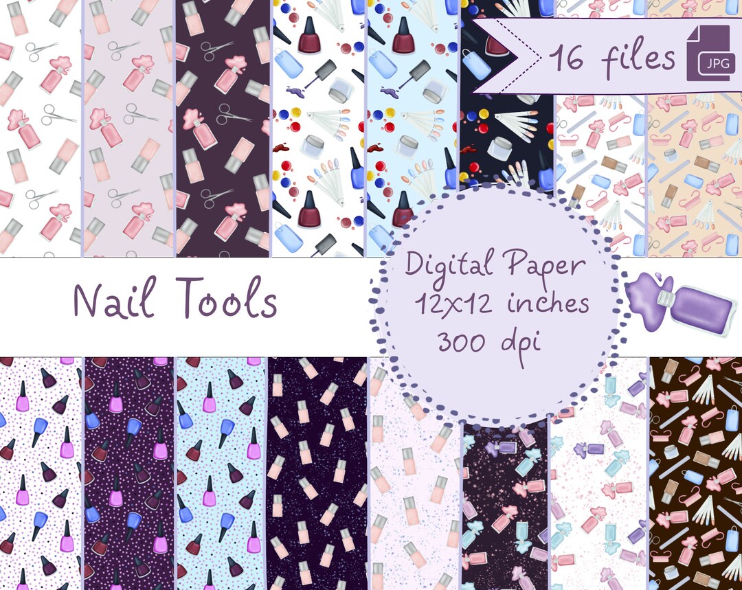Nail Tools Digital Paper, Nails Digital Paper, Manicure Background ...