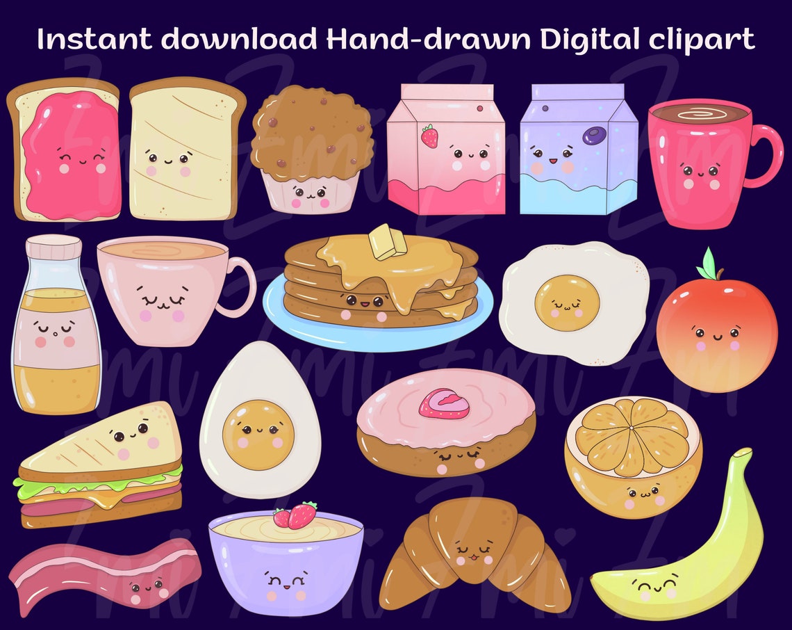 Cute Kawaii Food Clipart, Breakfast Coffee Png, Doodle Cartoon ...