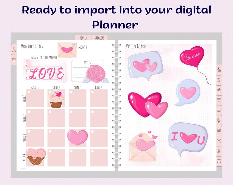 Valentines Day Love Png Digital Sticker Pack Goodnotes Planner ...