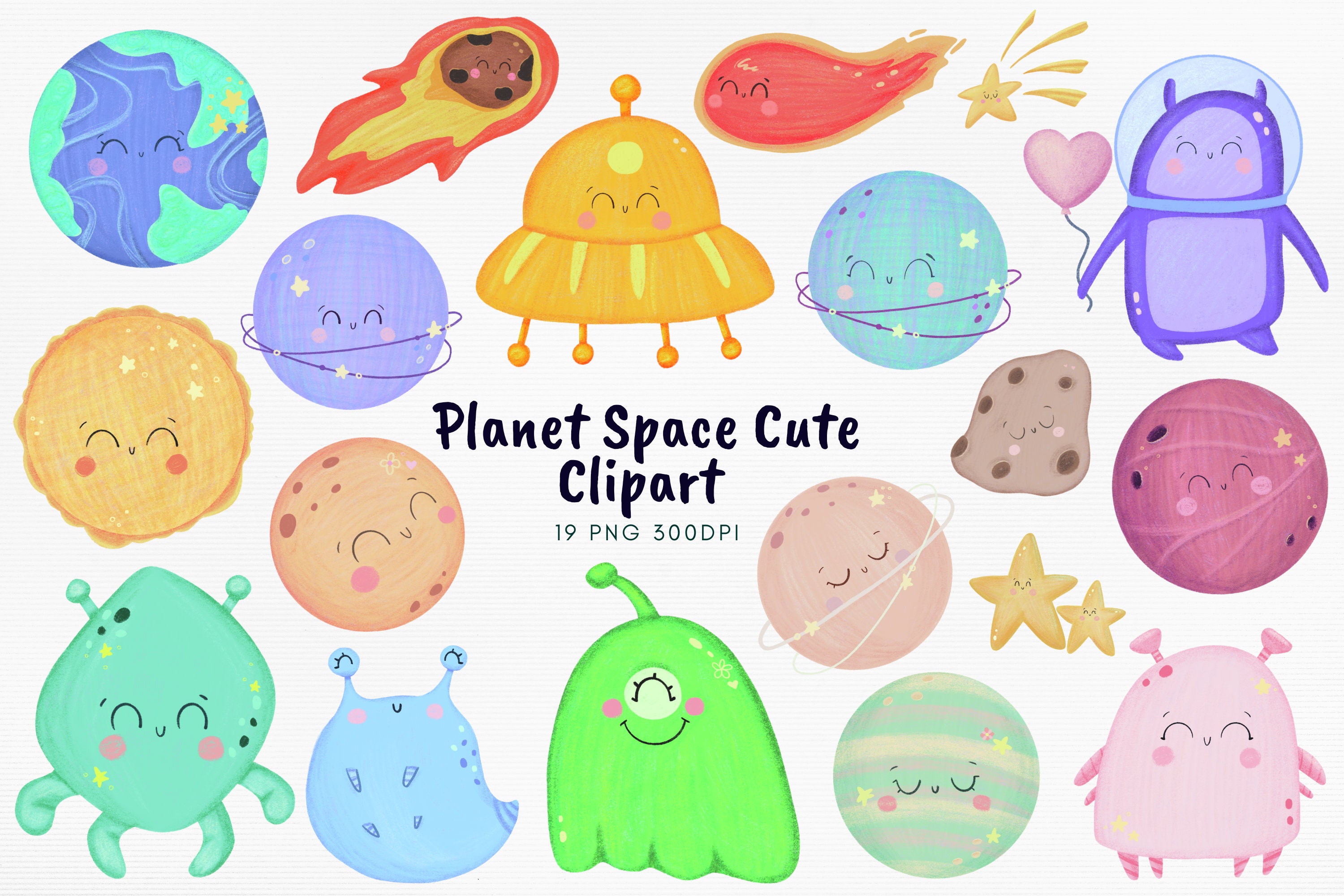 Cute Space Clipart, Cosmic Planet PNG, Trendy Lovely Celestial Kawaii ...