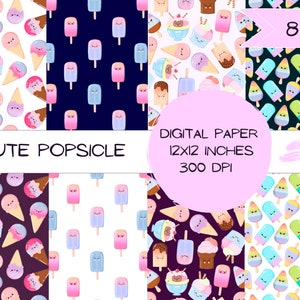 Cute Popsicle Digital Paper, Kawaii Ice Cream Background, Sweet Summer ...