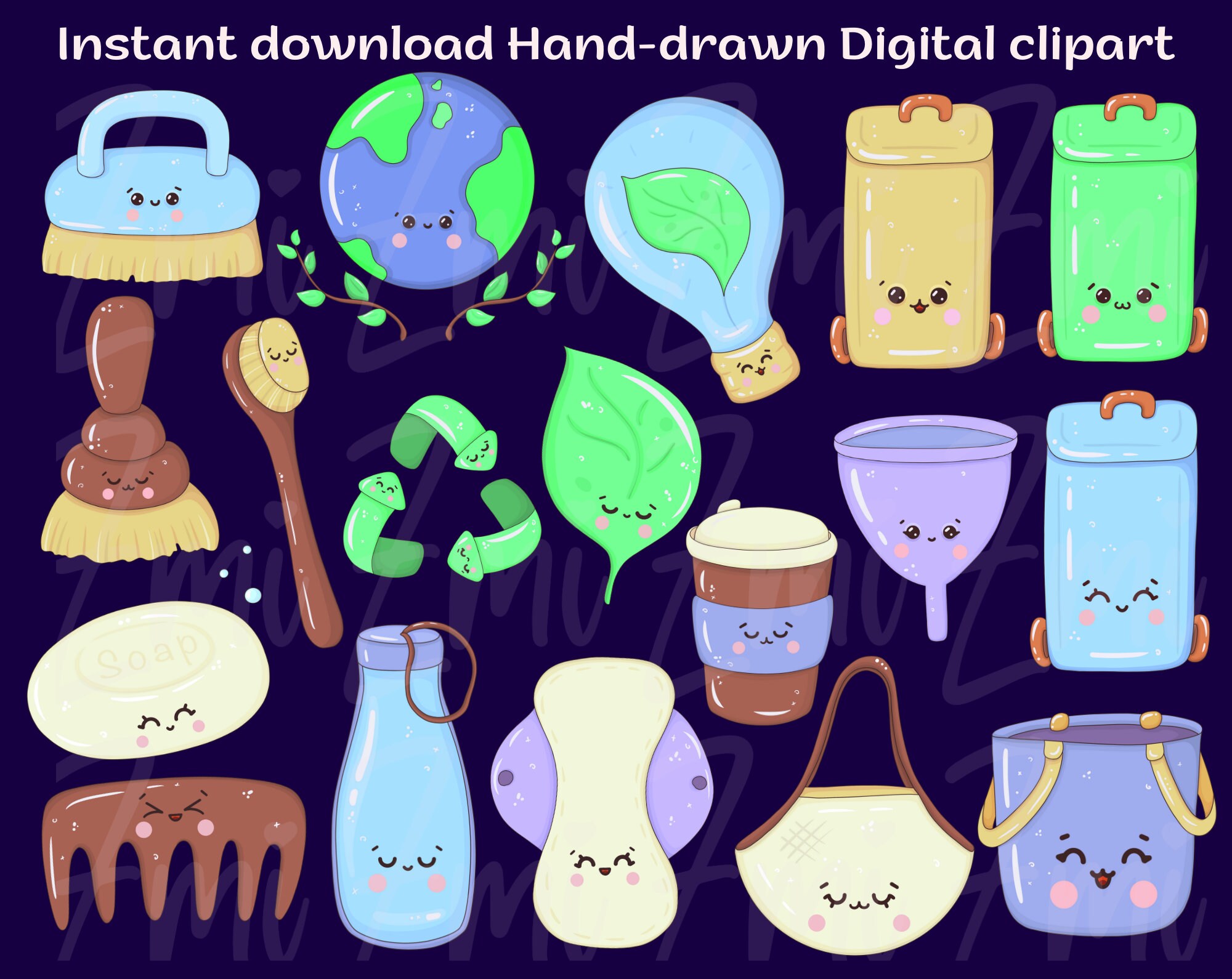 Earth Day PNG, Cute Kawaii Zero Waste Clipart, Eco Friendly Design ...