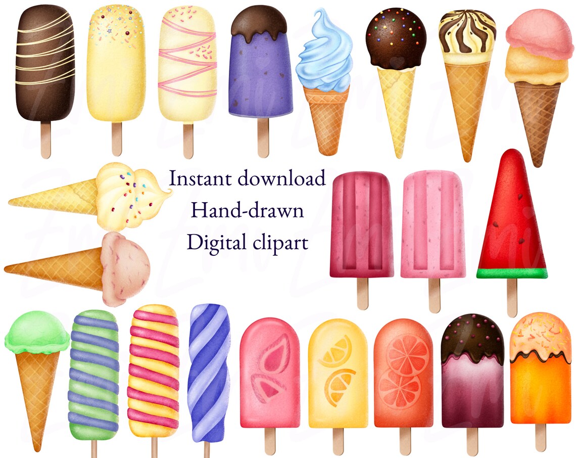Ice Cream Clipart, Popsicle PNG, Printable Chocolate Sweet Cone, Summer ...