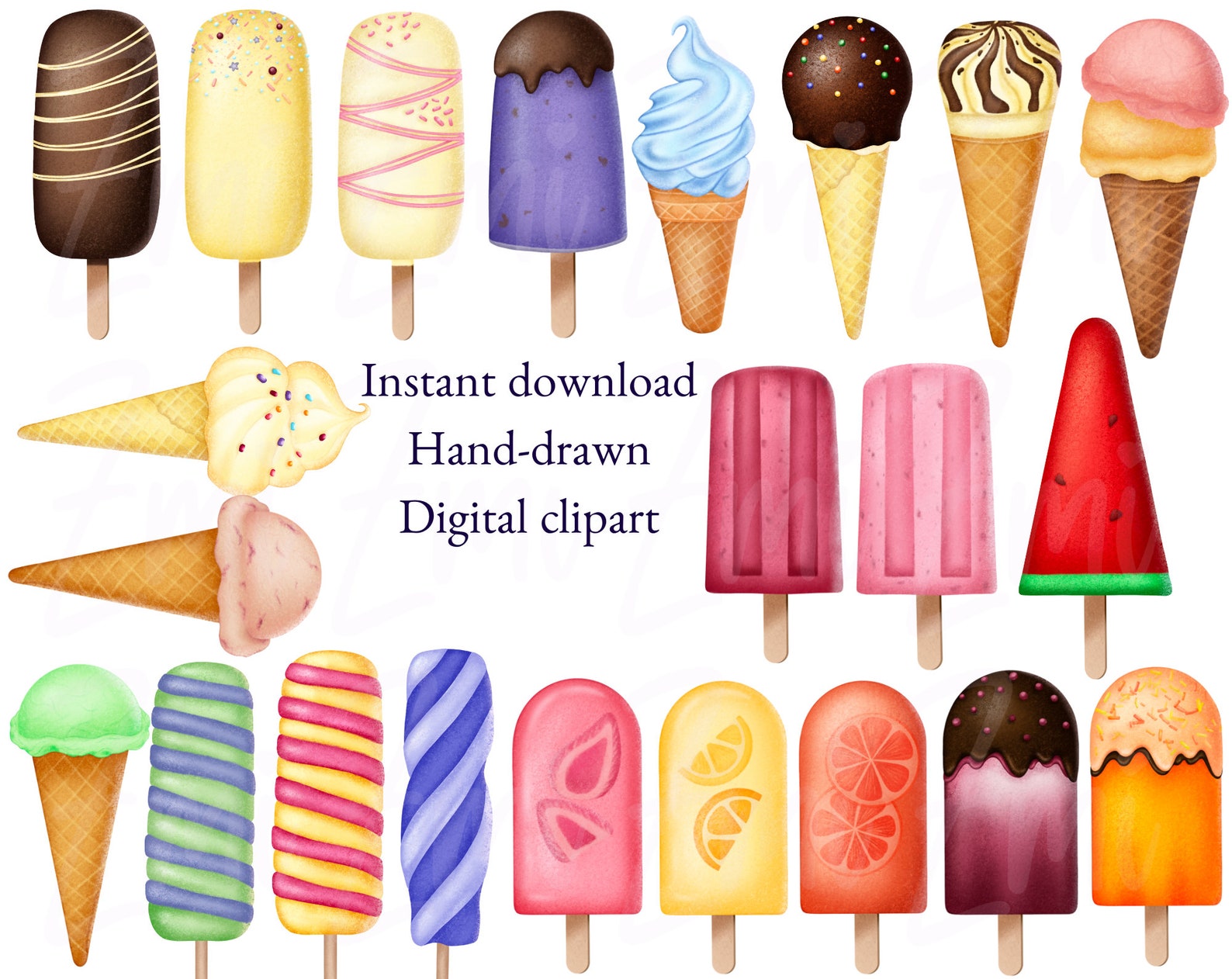 Ice Cream Clipart, Popsicle PNG, Printable Chocolate Sweet Cone, Summer ...