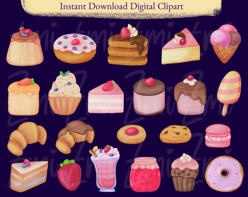 Pastry PNG Clipart | Sweet Treats Graphics Set | Hand-drawn Printable ...