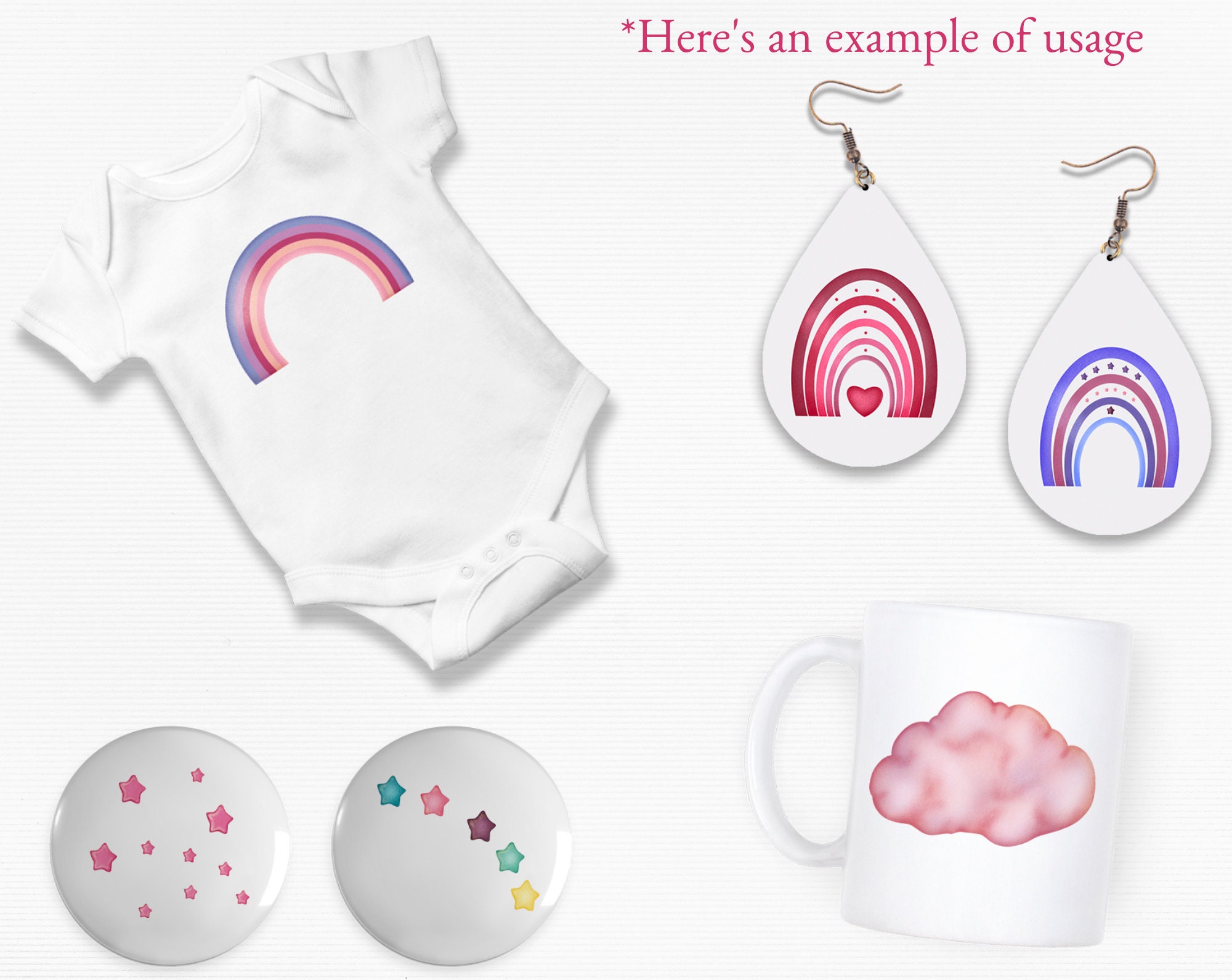 Rainbow Clipart, Boho Clouds PNG, Stars, Rainbows, Celestial Hand Drawn ...