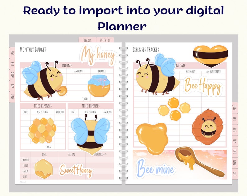 Honey Bee Digital Sticker Pack, Cute Bee Precropped Goodnotes ...