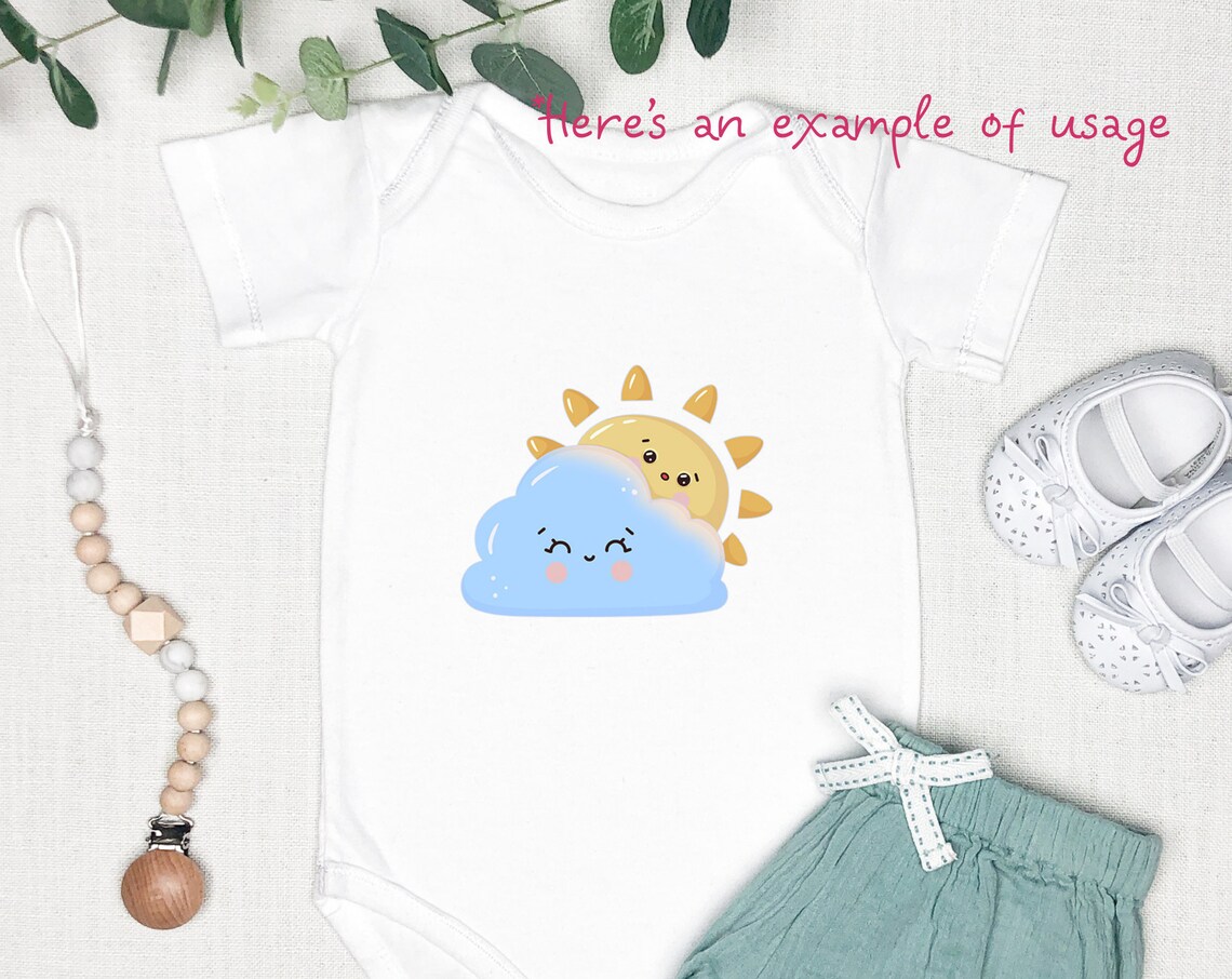 Cute Kawaii Weather Clipart, Sun Clouds Rainbow PNG, Moon Stars Image ...