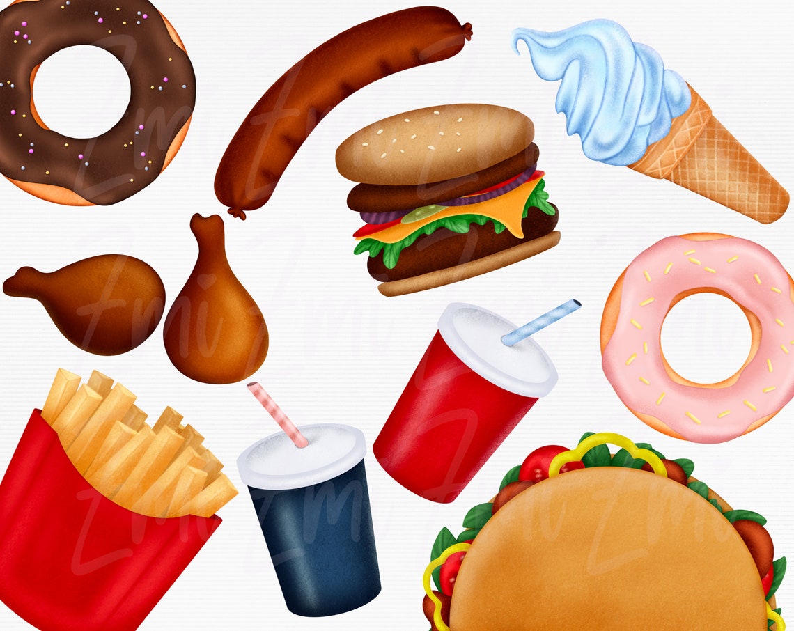 Fast Food Clipart, Junk Food PNG, Pizza, Hot Dog, Burger, Sandwich ...