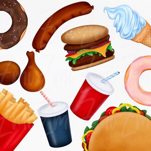 Fast Food Clipart, Junk Food PNG, Pizza, Hot Dog, Burger, Sandwich ...