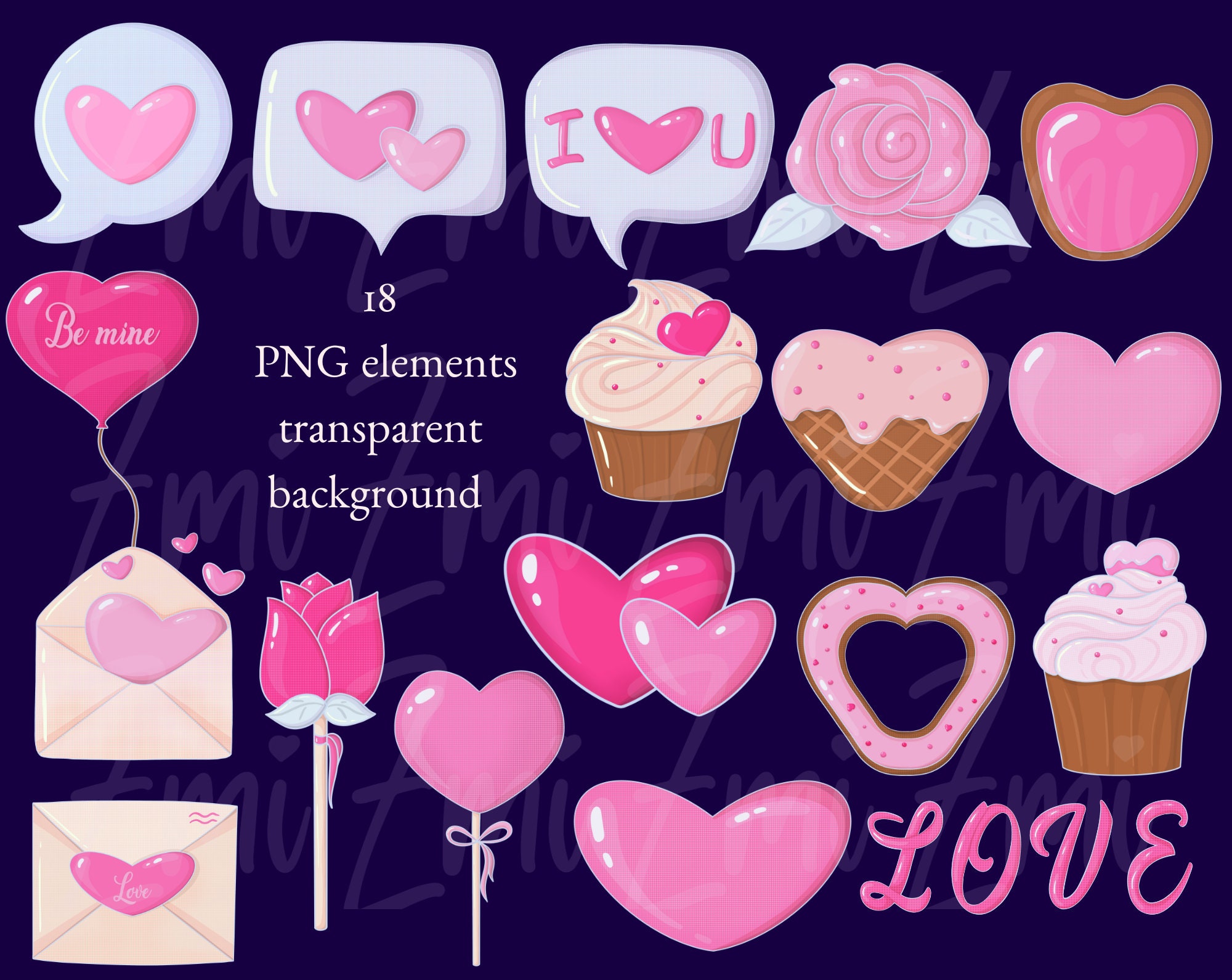 Love Clipart Bundle Valentine Png Pink Hearts Cupcake Png - Etsy