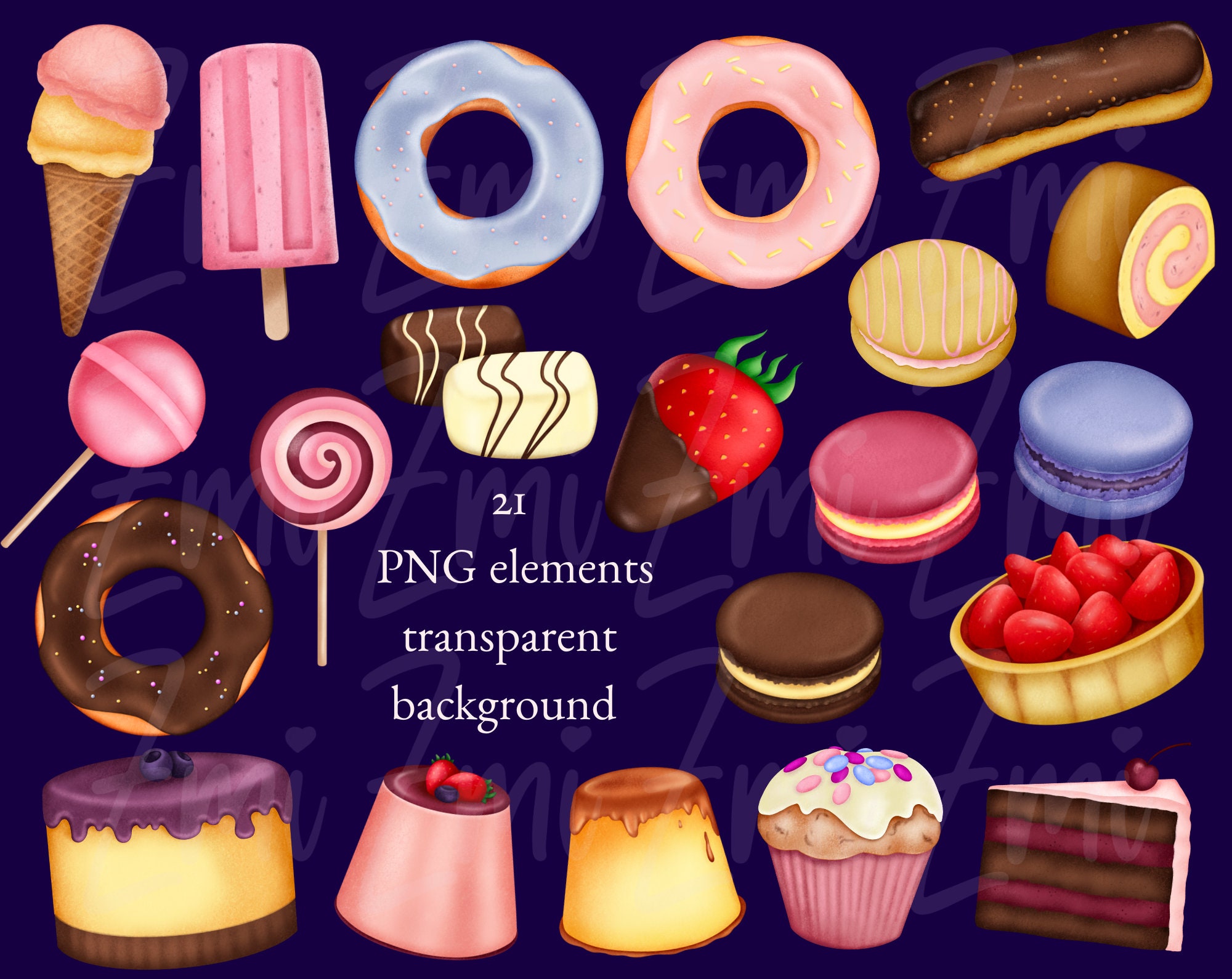 Bakery Clipart, Pastry PNG, Lollipop, Strawberry Tart, Chocolate Donut ...