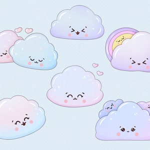 Cute Kawaii Weather Clipart, Sun Clouds Rainbow PNG, Blue Cloud Image ...