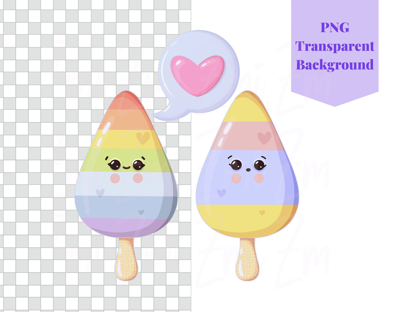 Ice Cream Cone Png Clipart Set Kawaii Popsicle Perfect Match | Etsy