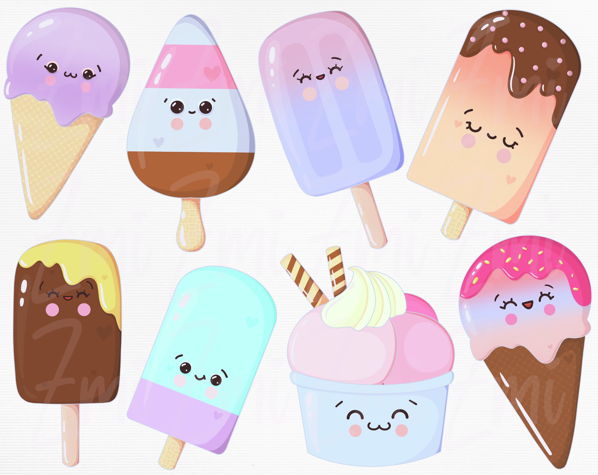 Ice Cream Cone Png Clipart Set, Kawaii Popsicle, Cute Printable, Summer ...