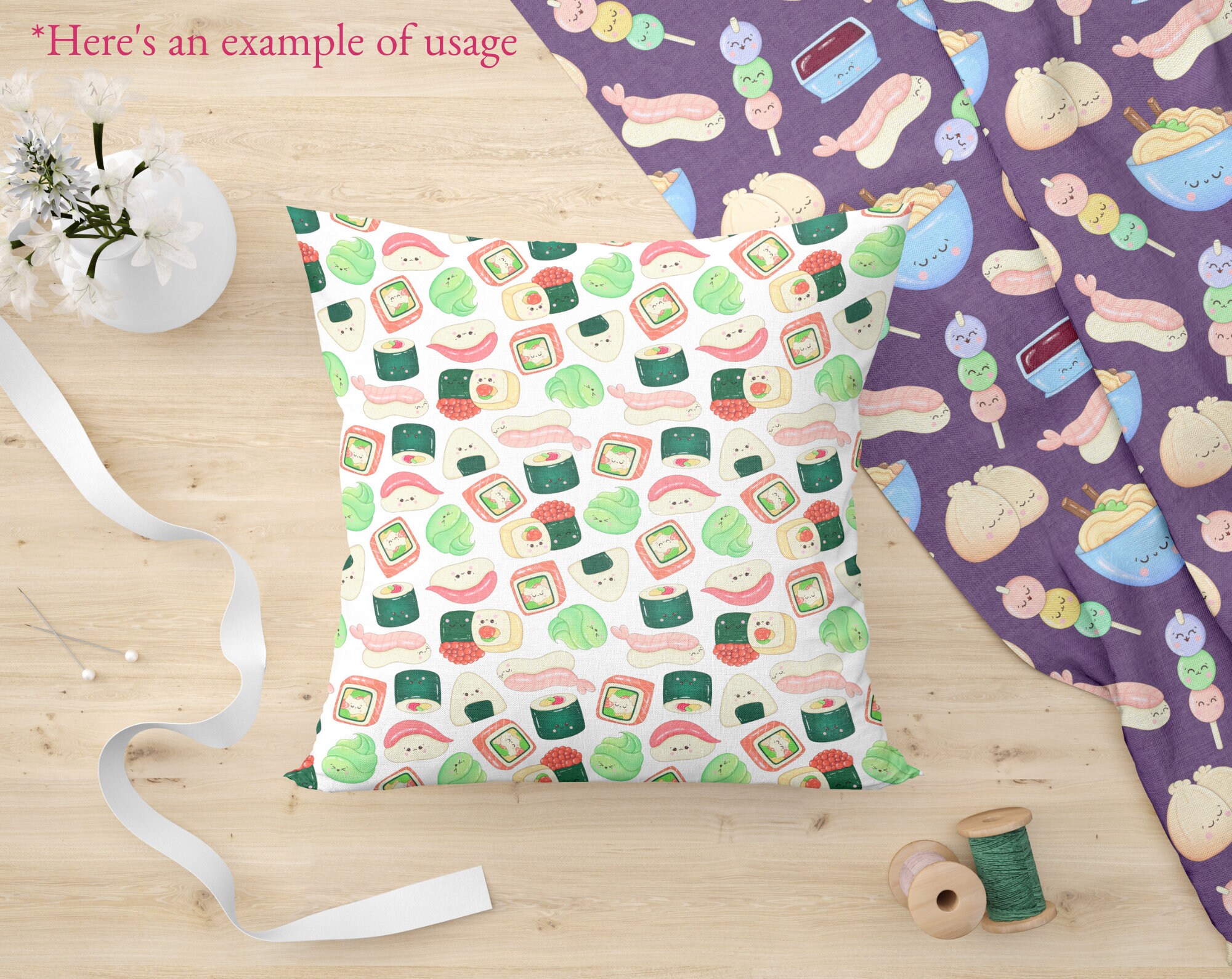 Cute Kawaii Sushi Digital Paper Set Kawaii Seamless Pattern Cute Food ...