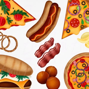 Fast Food Clipart, Junk Food PNG, Pizza, Hot Dog, Burger, Sandwich ...