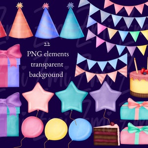 Happy Birthday Clipart, Party Balloons Png, Gift Box Bunting Banners ...