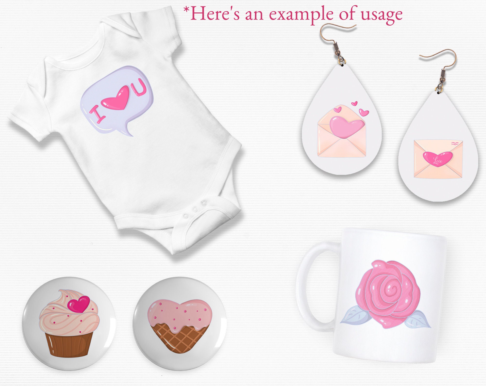 Love Clipart Bundle Valentine Png Pink Hearts Cupcake Png - Etsy