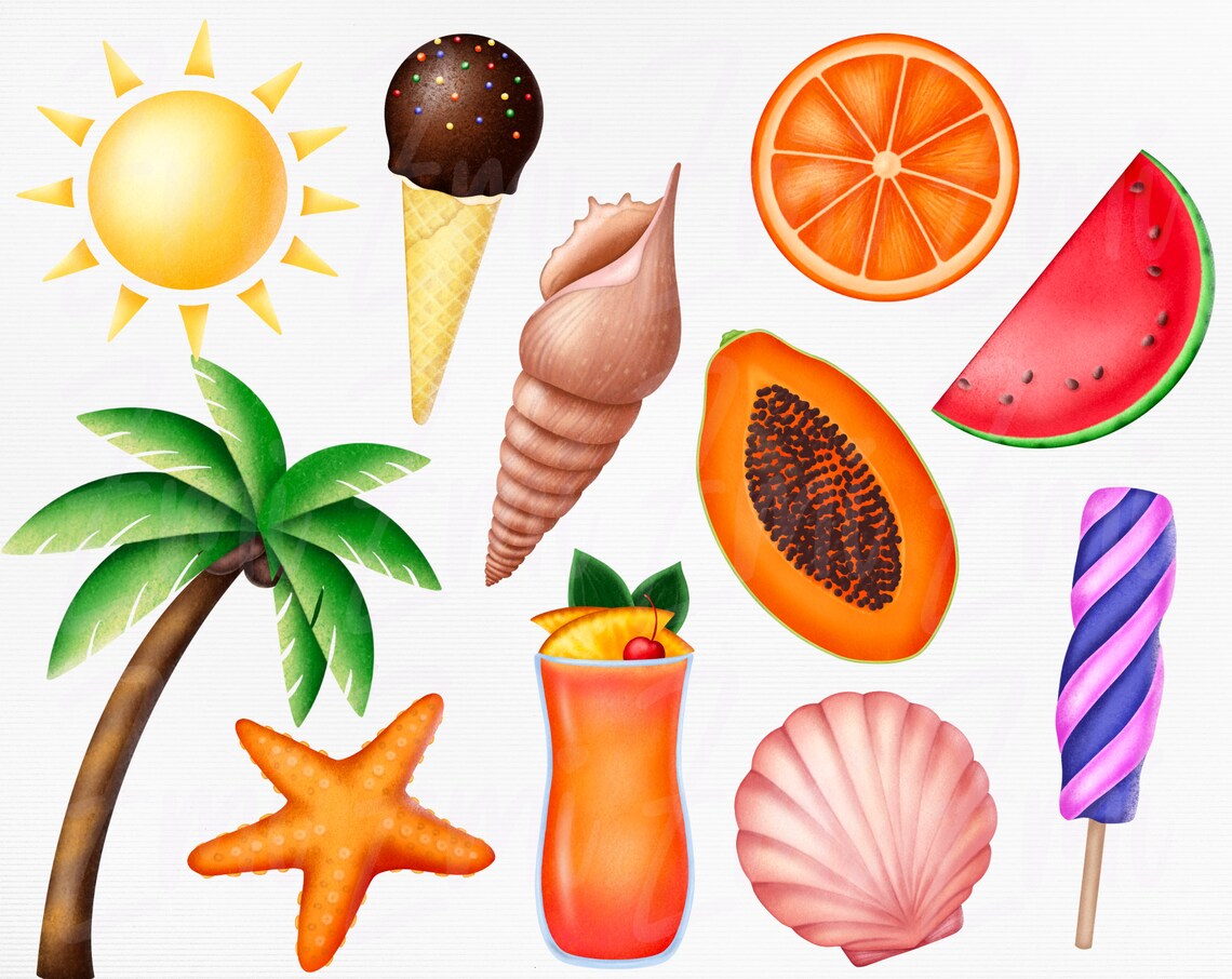 Summer Clipart Beach Png Tropical Illustration Ice Cream - Etsy