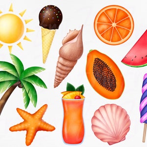 Summer Clipart, Beach Png Tropical Illustration, Ice Cream Papaya ...