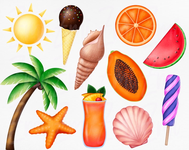 Summer Clipart, Beach Png Tropical Illustration, Ice Cream Papaya ...