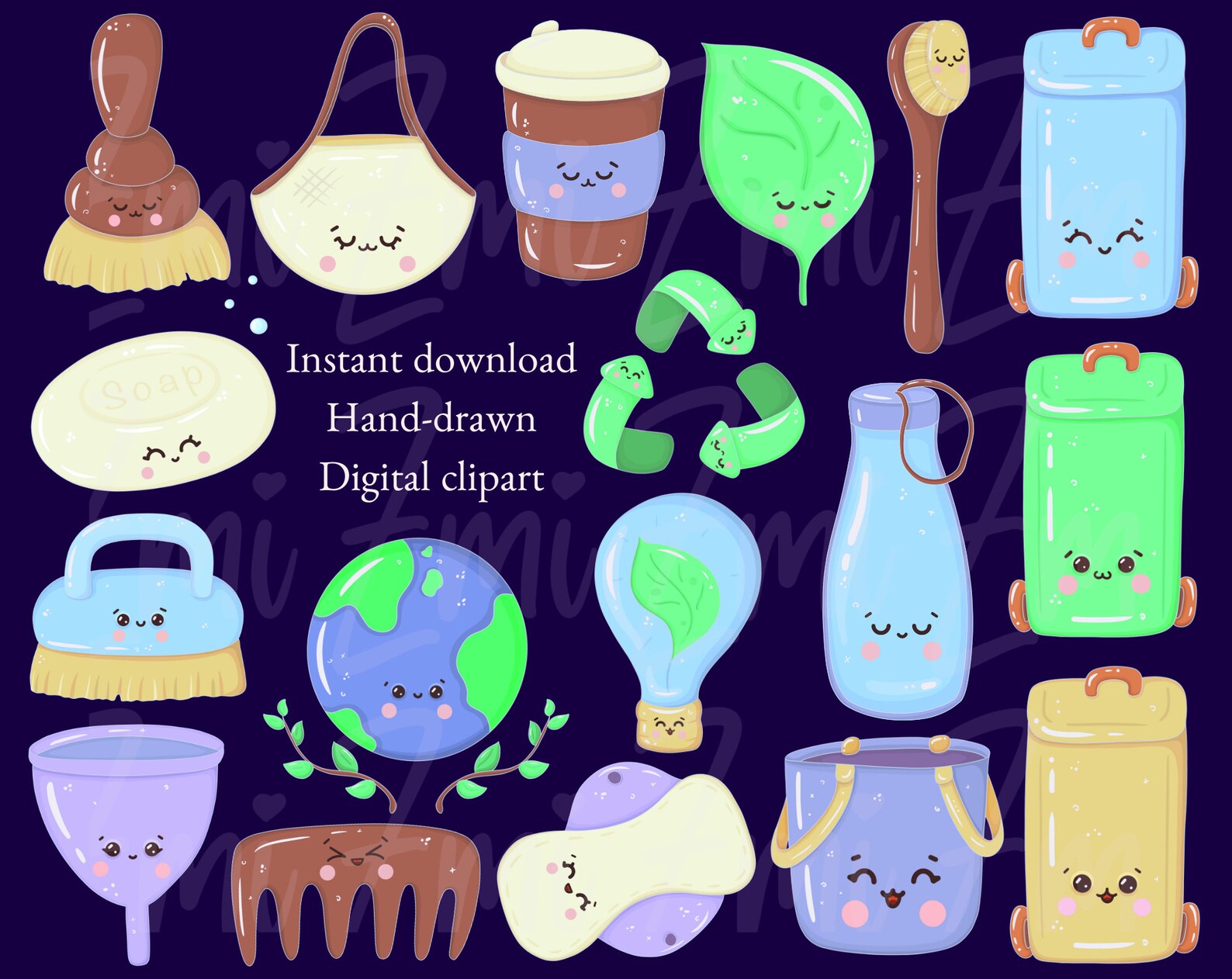 Earth Day PNG, Cute Kawaii Zero Waste Clipart, Eco Friendly Design ...