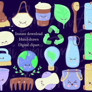 Earth Day PNG, Cute Kawaii Zero Waste Clipart, Eco Friendly Design ...